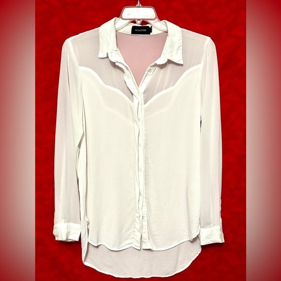 Mink Pink | Tops | Mink Pink White Button Up Blouse Dress Shirt Top ...